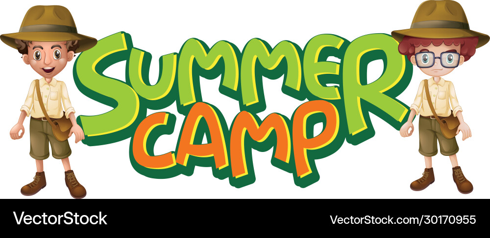 Font design for word summer camp with two boys Vector Image