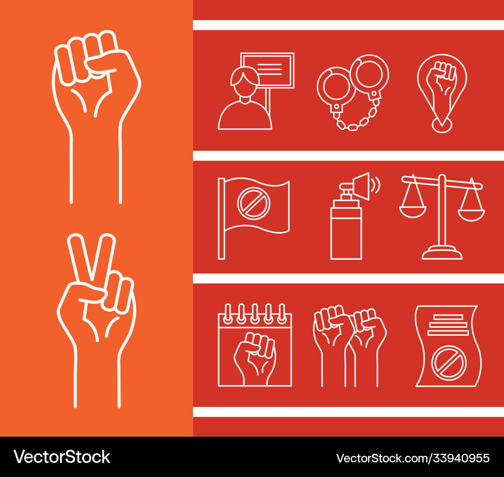Human rights line style set icons design Vector Image