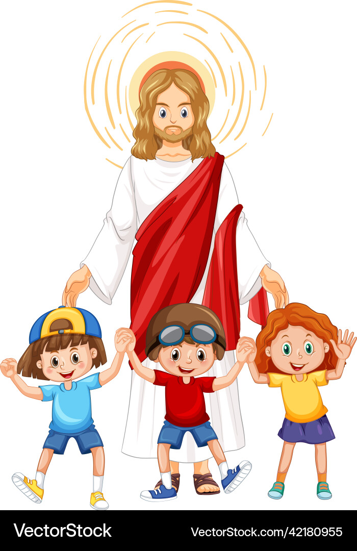 Jesus and children on white background Royalty Free Vector