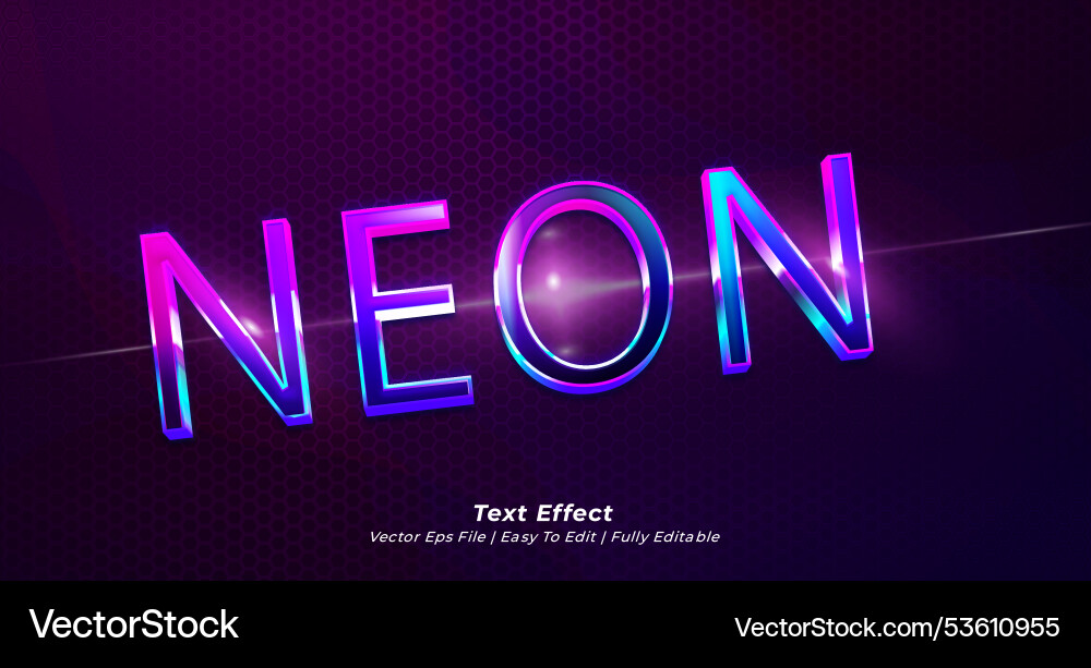 Neon text effect editable 3d text style Royalty Free Vector