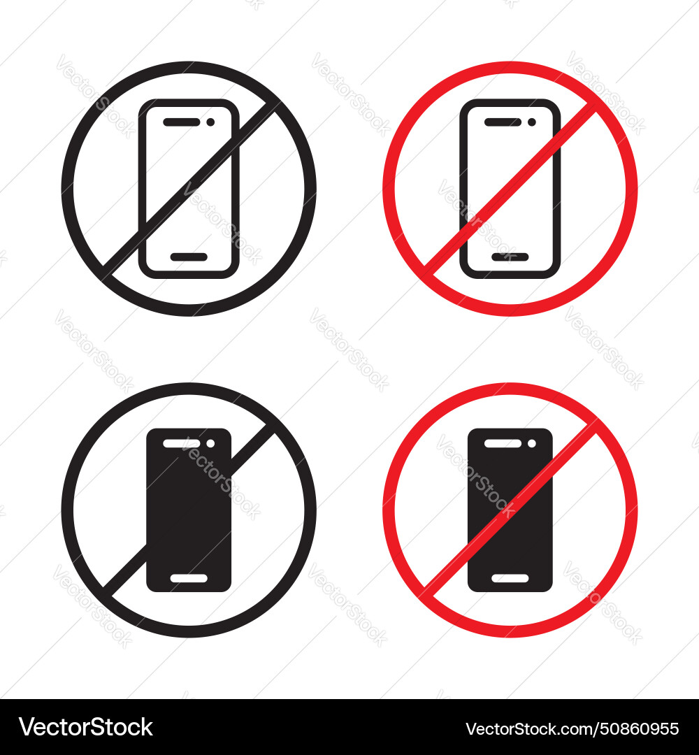 No cell phone sign icon set mobile use ban symbol Vector Image