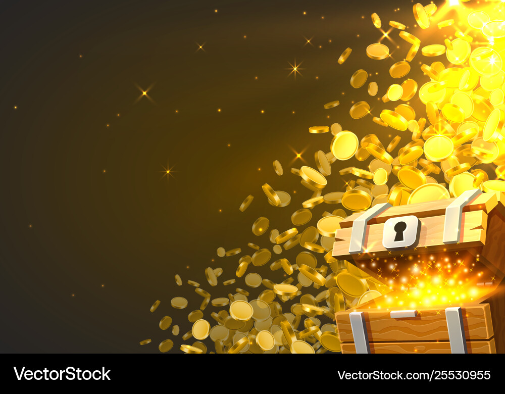 Open chest with gold falling from top a lot Vector Image