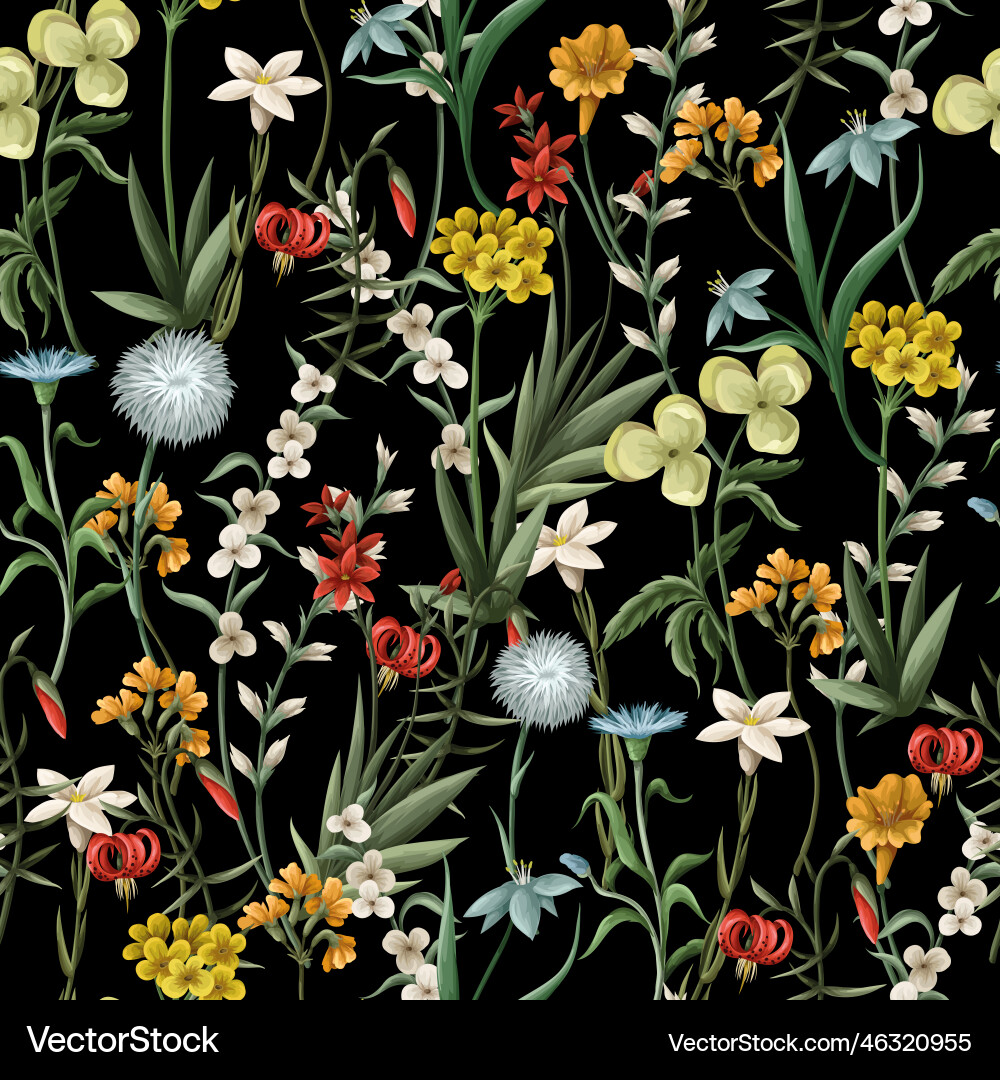 Seamless pattern with thin meadow flowers Vector Image