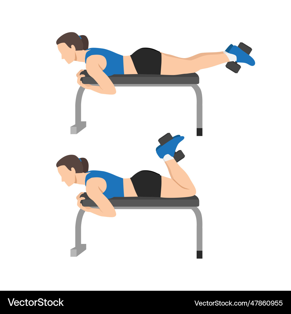 Woman doing dumbbell hamstring curl on bench Vector Image