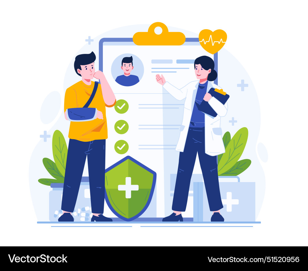 A female doctor explains list insurance coverage Vector Image