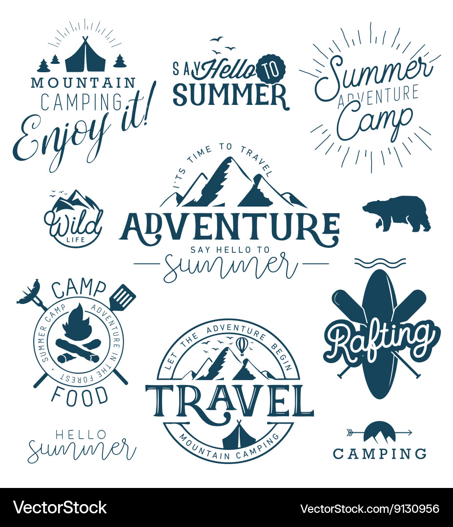 Summer camp adventure and travel design elements Vector Image