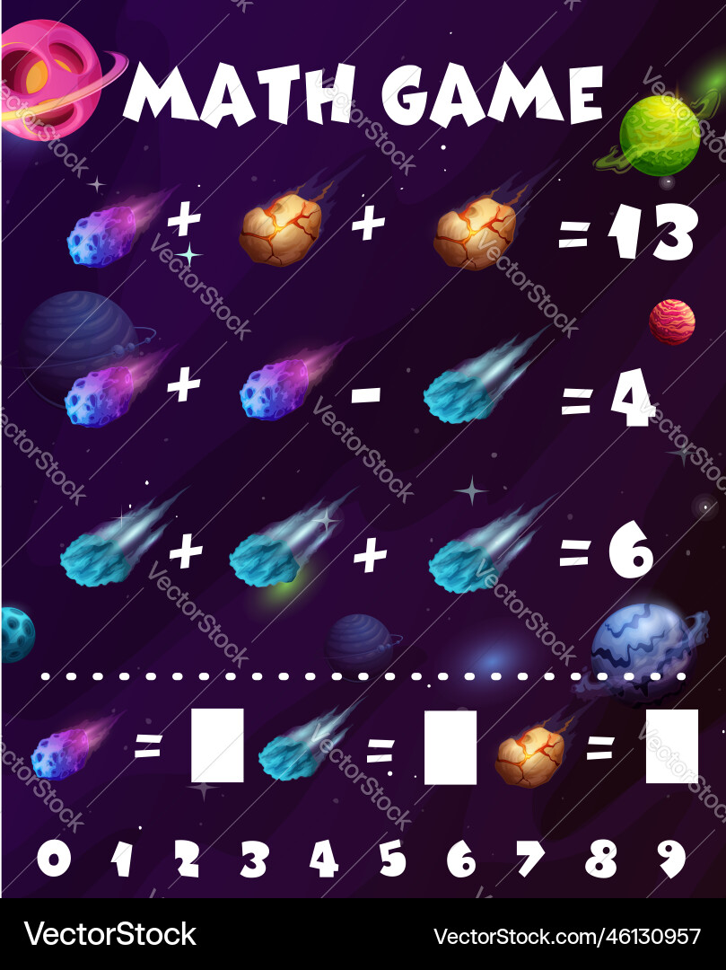 Asteroiden Kometen und Meteoren Mathe Spiel Arbeitsblatt