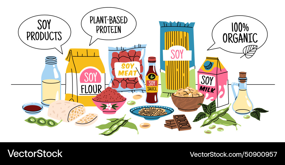 Cartoon soy products composition alternative Vector Image