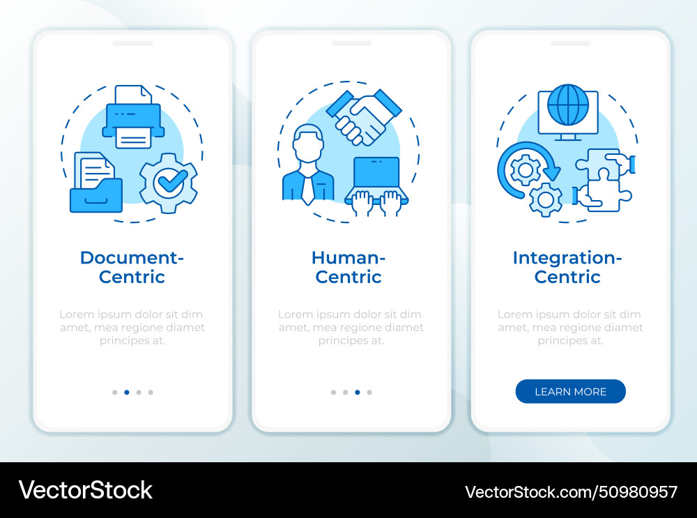 Centric bpm systems blue onboarding mobile app Vector Image