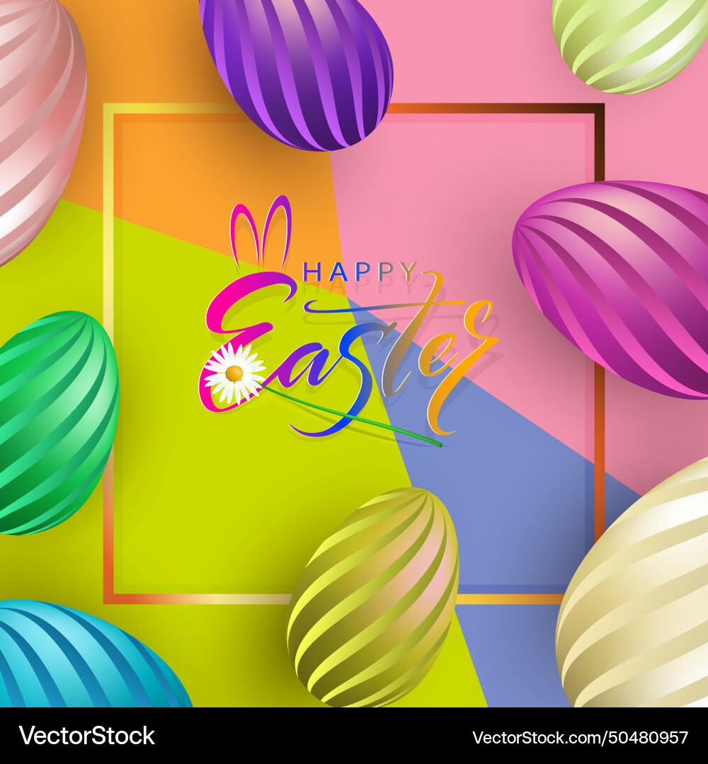 Easter rainbow design with striped eggs and square