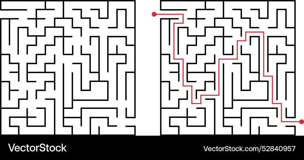 Labyrinth game way square maze simple logic Vector Image