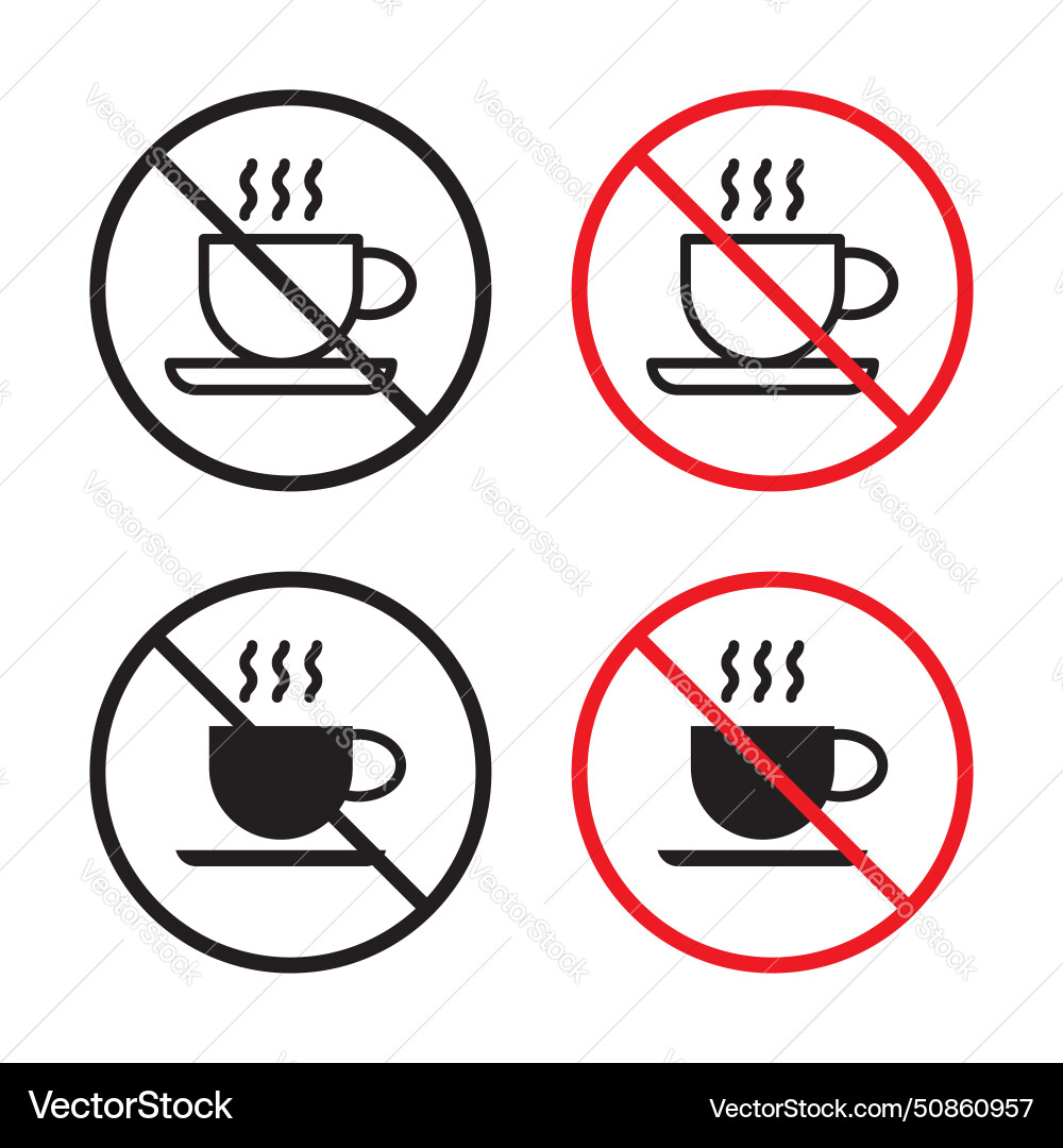 No coffee cup sign icon set prohibition Royalty Free Vector