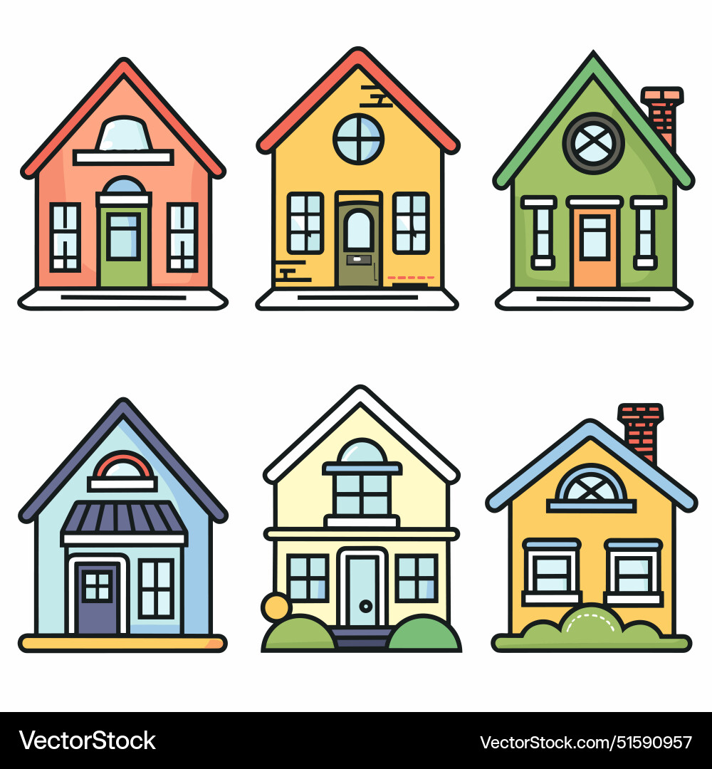 Vibrant cartoon houses set five different colors Vector Image