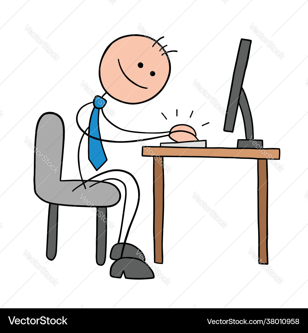 Cartoon Stickman at Computer Royalty Free Vector Image