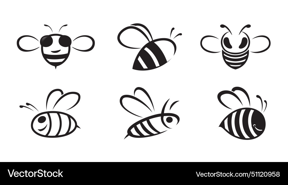 Creative cute bees collection logo symbol Vector Image