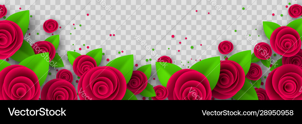 Red roses border with leaves Royalty Free Vector Image