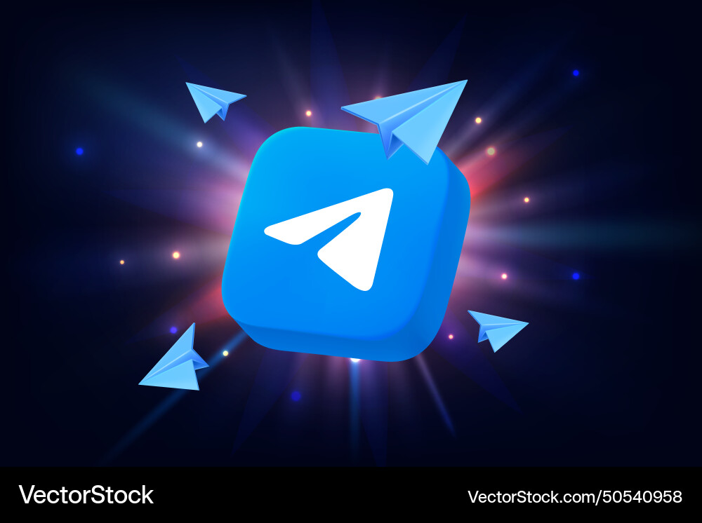 Telegram app 3d icon with different speech clouds Vector Image