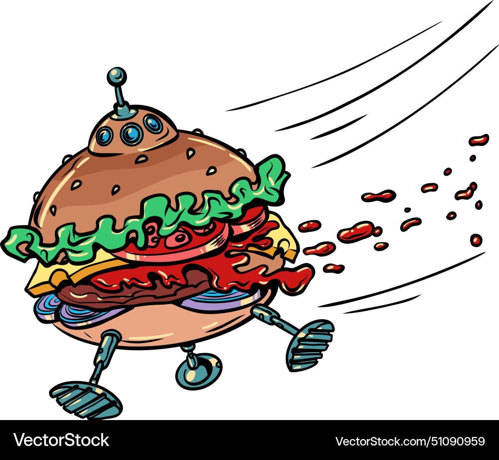Burger flying machine flies at high speed Vector Image