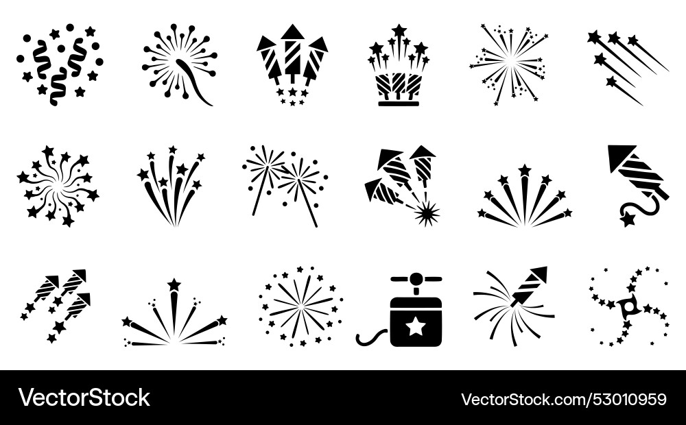 Fireworks icon collection set of firework Vector Image