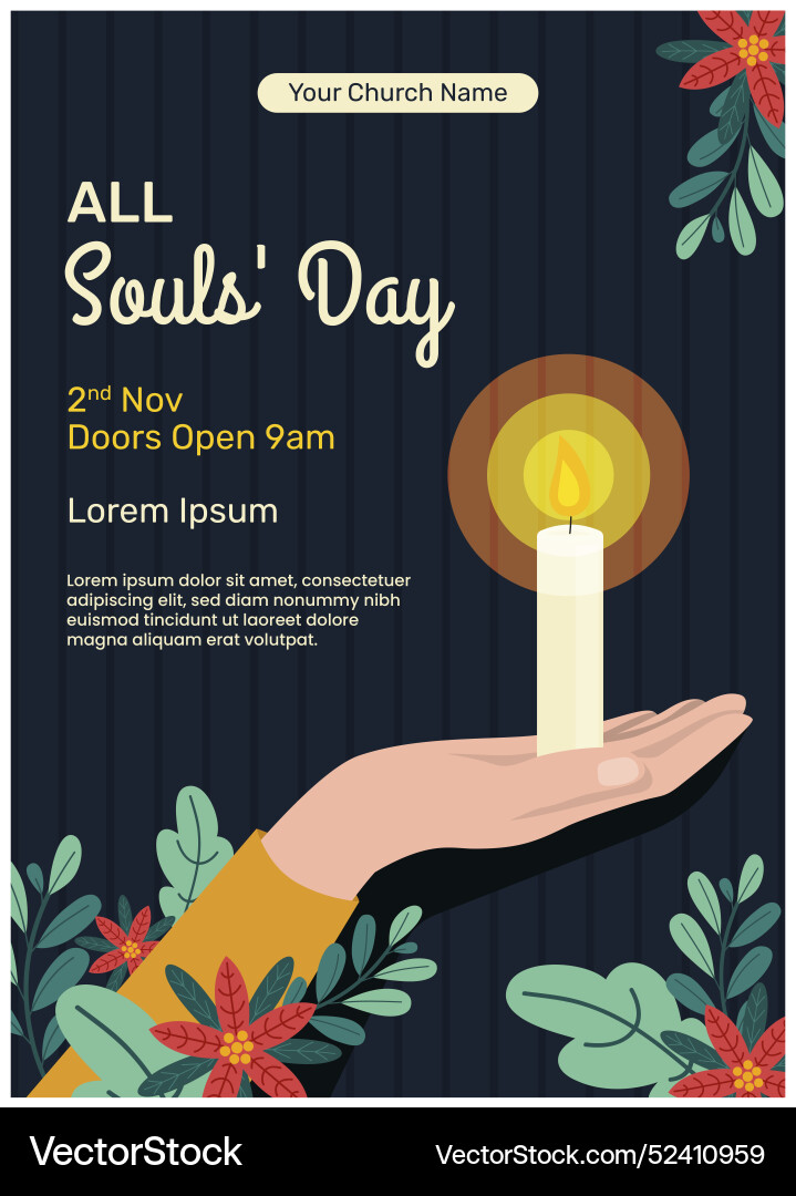Flat all souls day vertical poster template Vector Image
