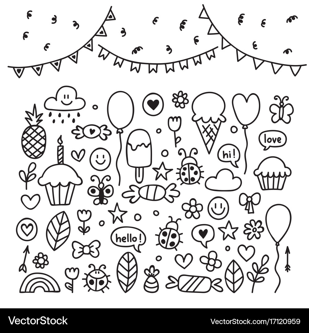 Hand drawn design elements party set Royalty Free Vector