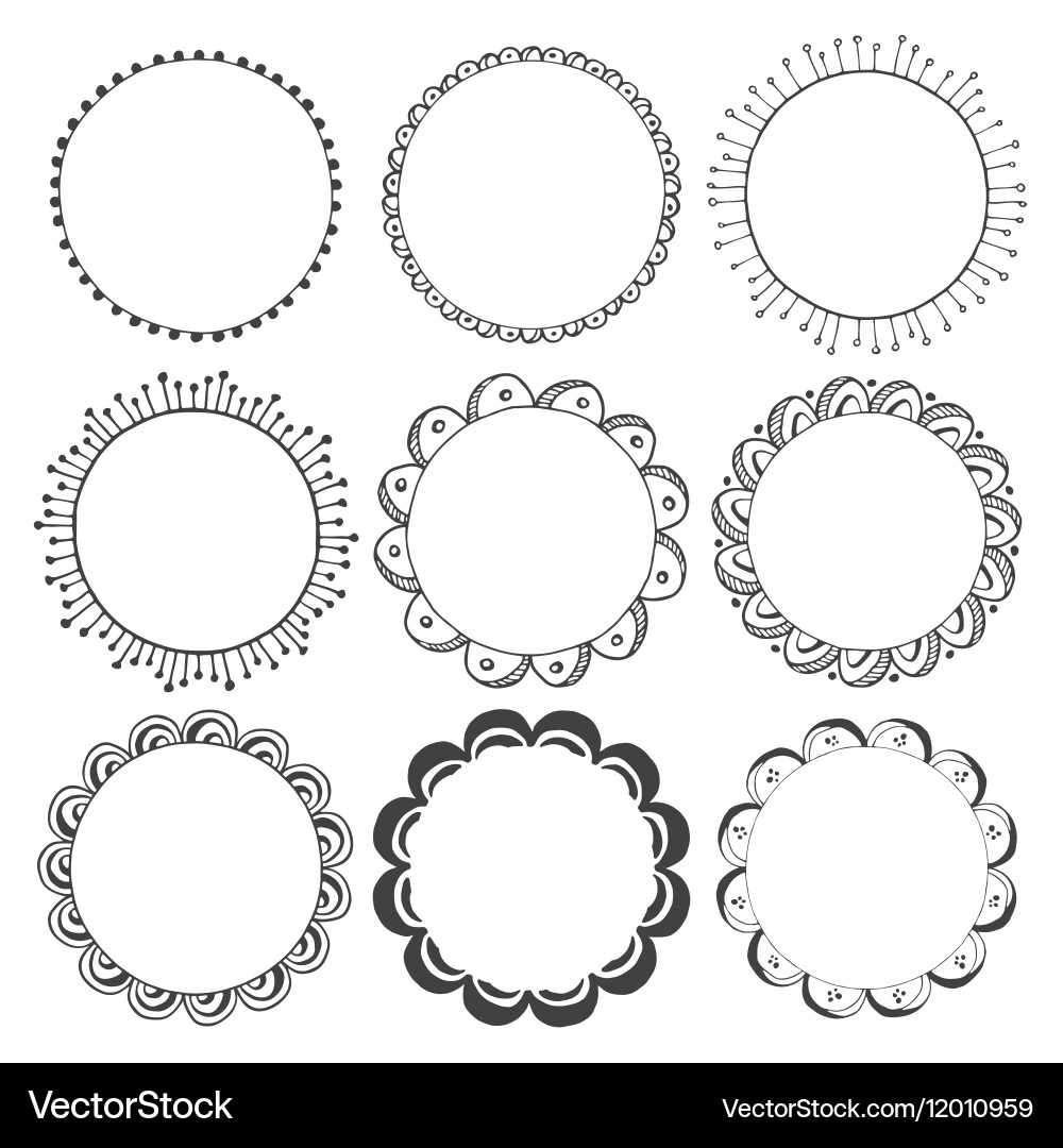 Hand drawn round frames design elements Royalty Free Vector