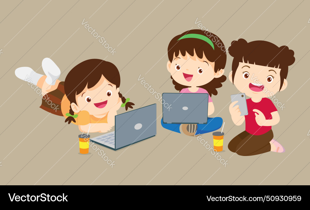 Kids on online learning education courses Vector Image