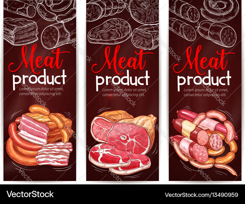 Meat sausage ham bacon chalkboard banner design Vector Image