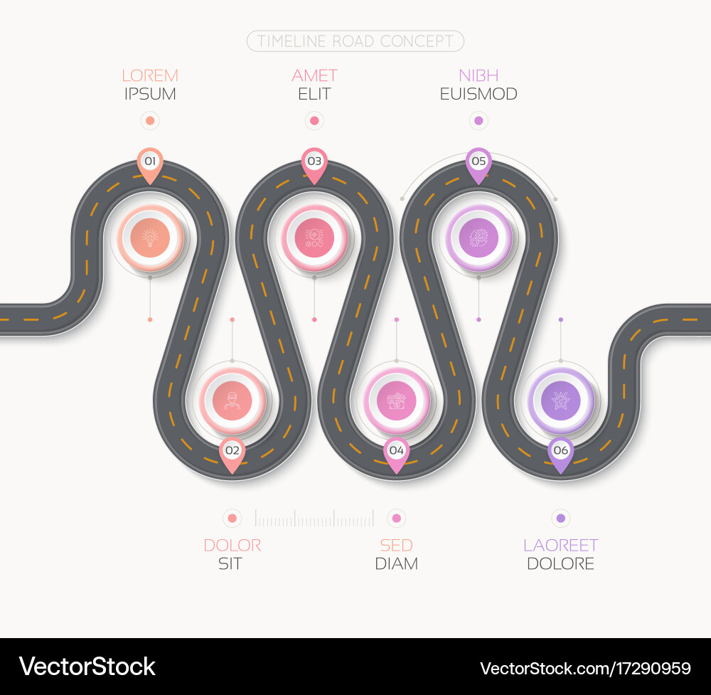 Navigation map infographic 6 steps timeline Vector Image