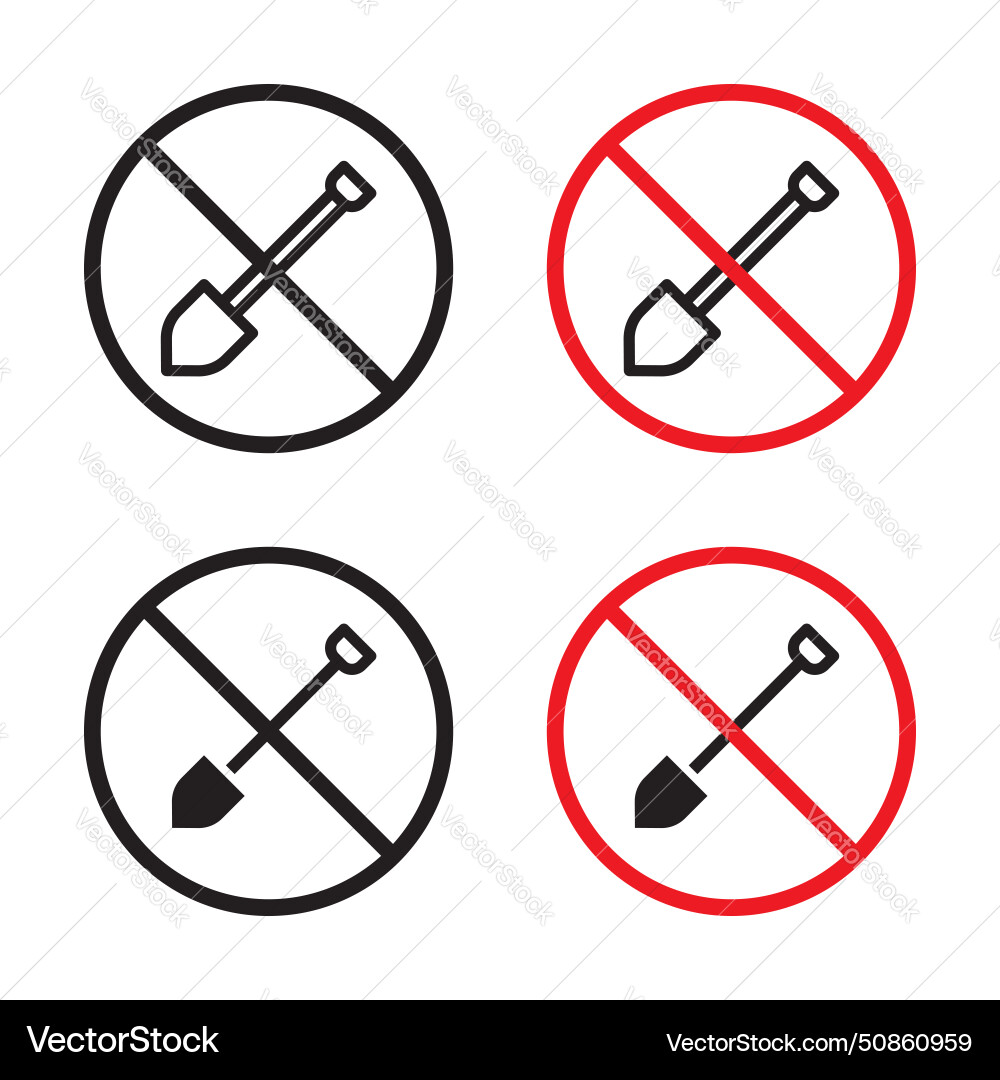 No digging sign icon set construction shovel work Vector Image