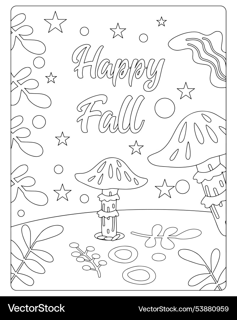Printable autumn mushroom coloring page for kids Vector Image