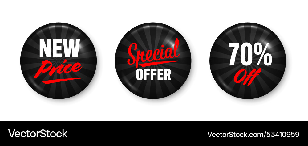 Realistic funky badges with text product Vector Image