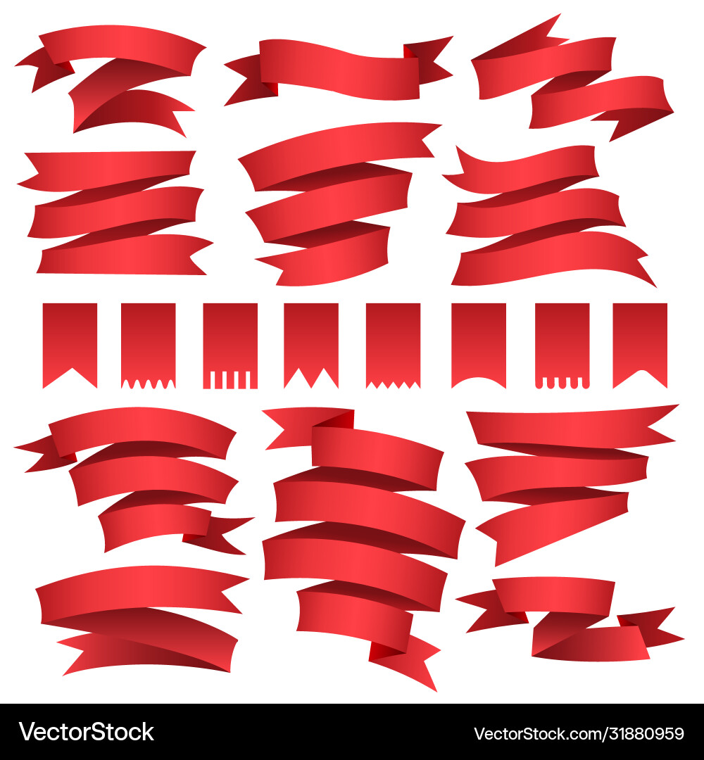 Red flags and ribbons set Royalty Free Vector Image