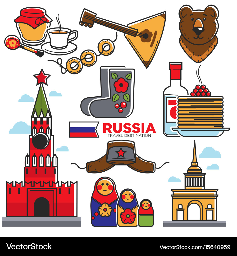 Russia traditional things colorful poster Vector Image
