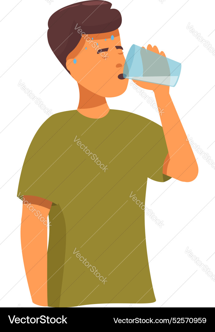 Sweating man drinking water glass refreshing Vector Image