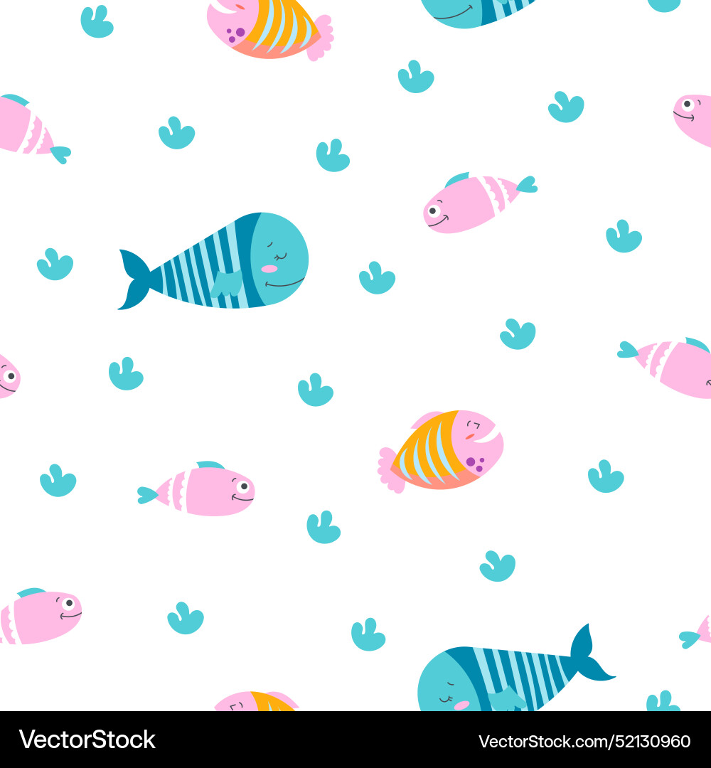 Cartoon aquatic animals seamless pattern fish Vector Image