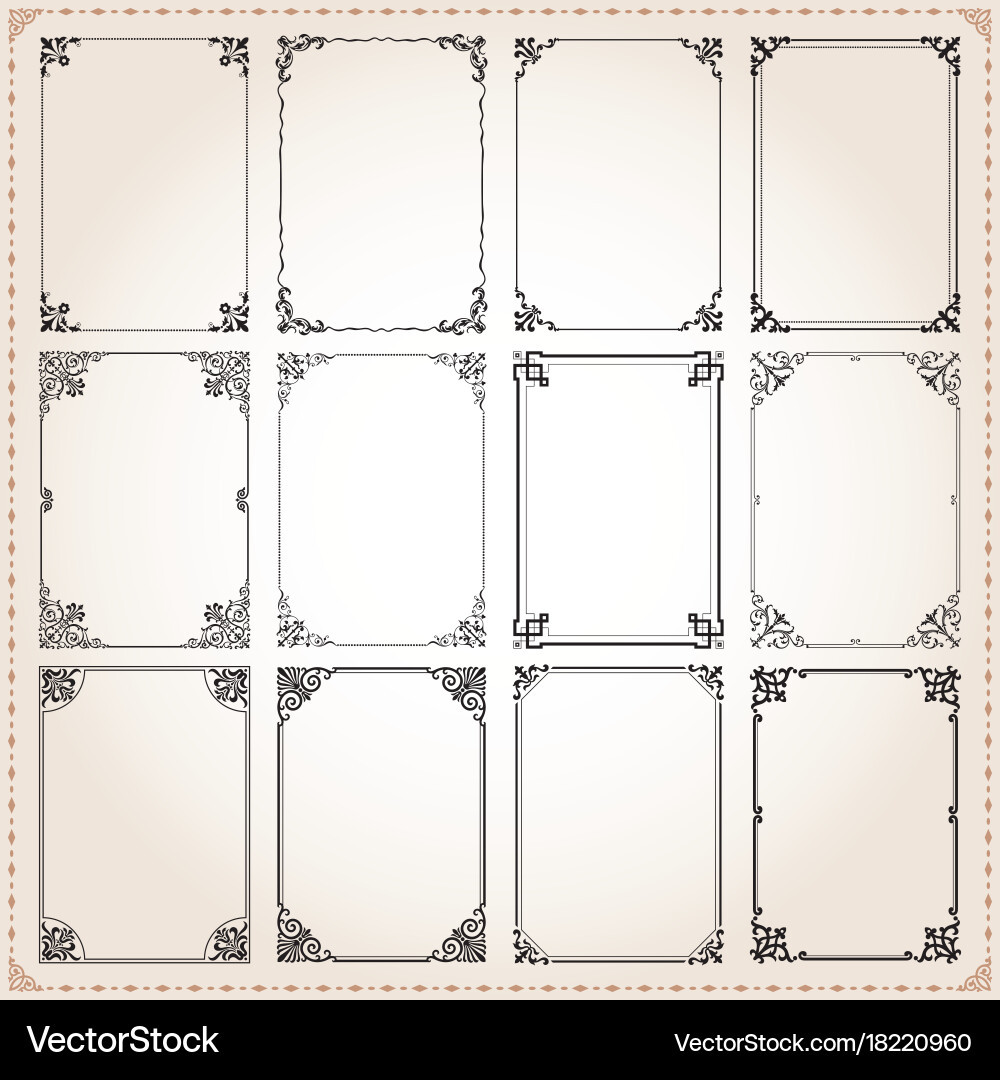 Decorative frames and borders rectangle set 7 Vector Image