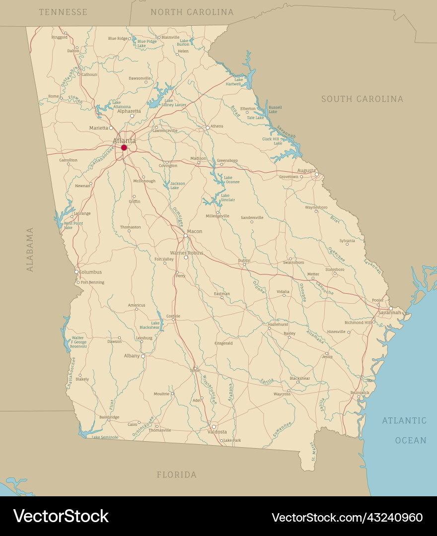Georgia Road Map - US State Royalty Free Vector Image