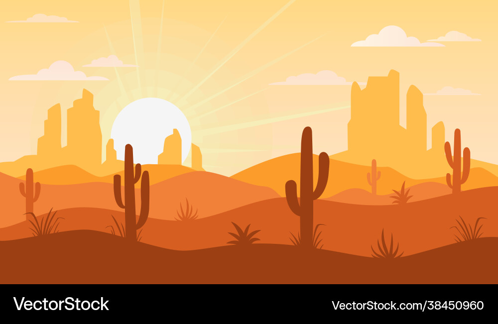 Landscape with desert and cactus Royalty Free Vector Image