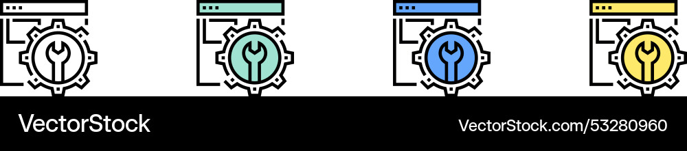 Settings icon outline green blue and yellow style Vector Image