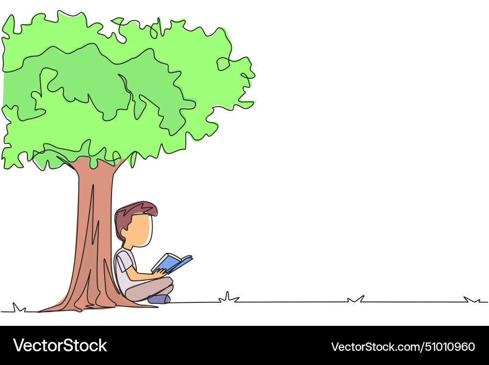 Single continuous line drawing boy sitting Vector Image