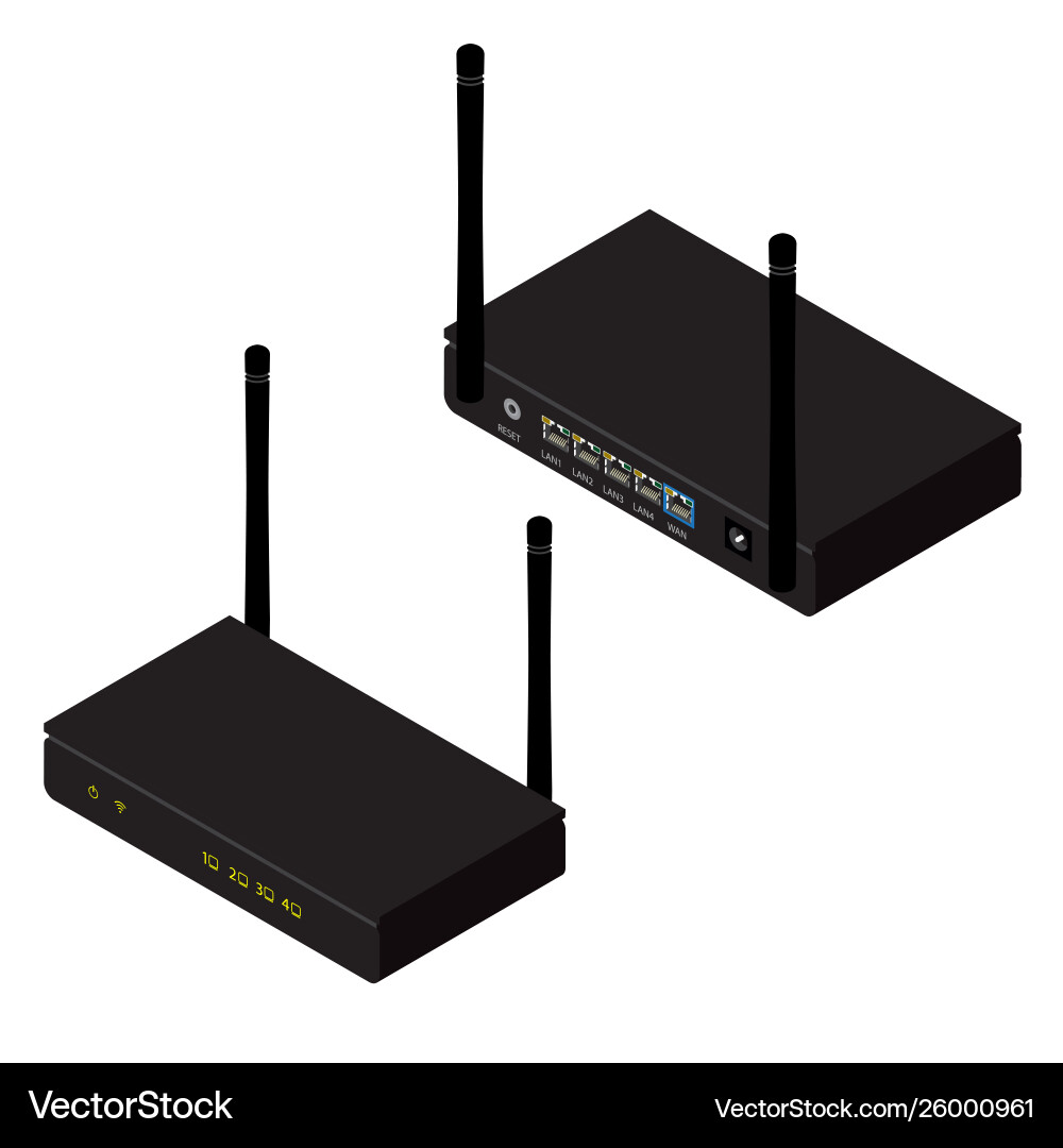 Black realistic wireless router with antenna Vector Image