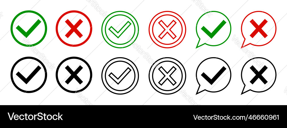 Checkmark and cross icons sign for negative Vector Image