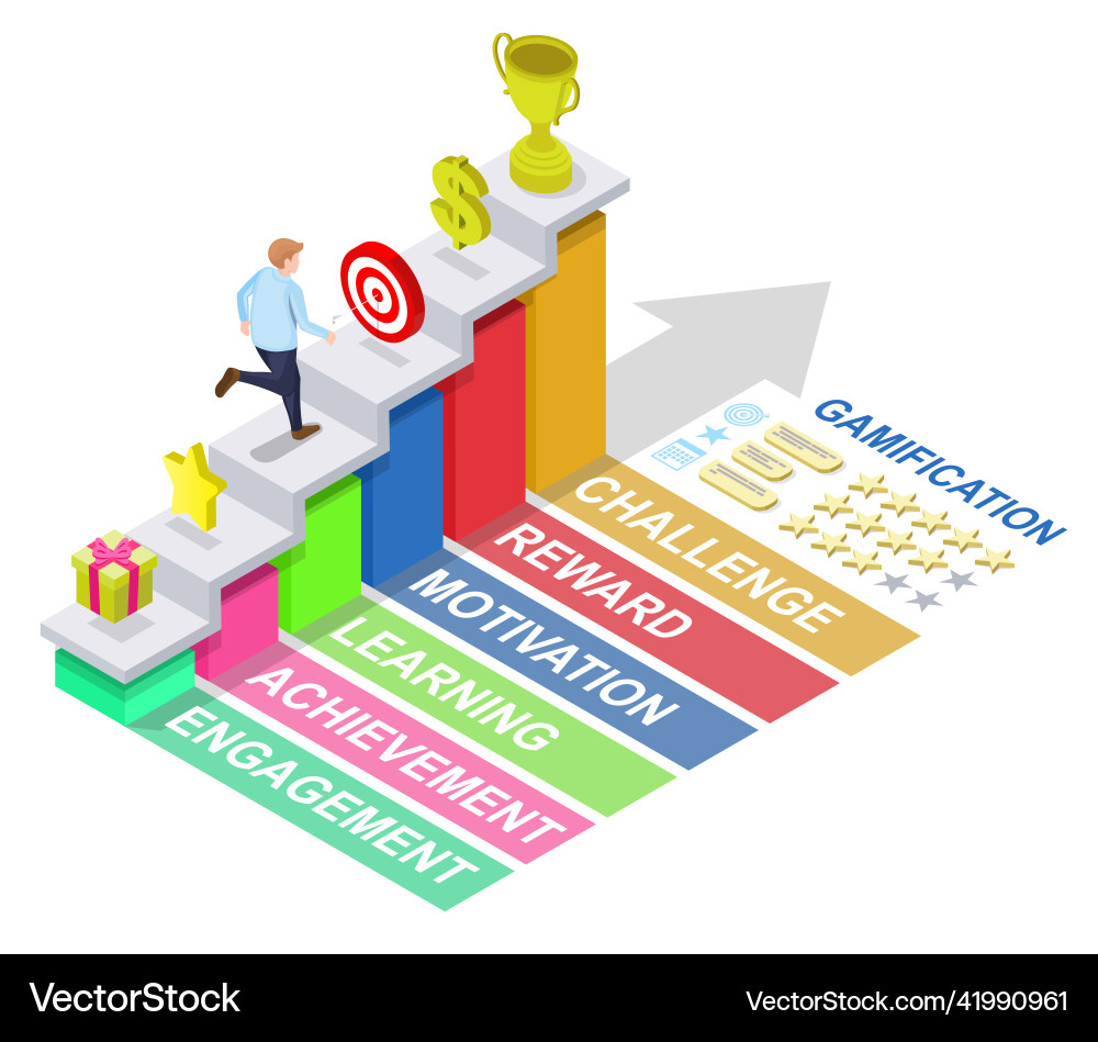Gamification game challenge step and reward Vector Image