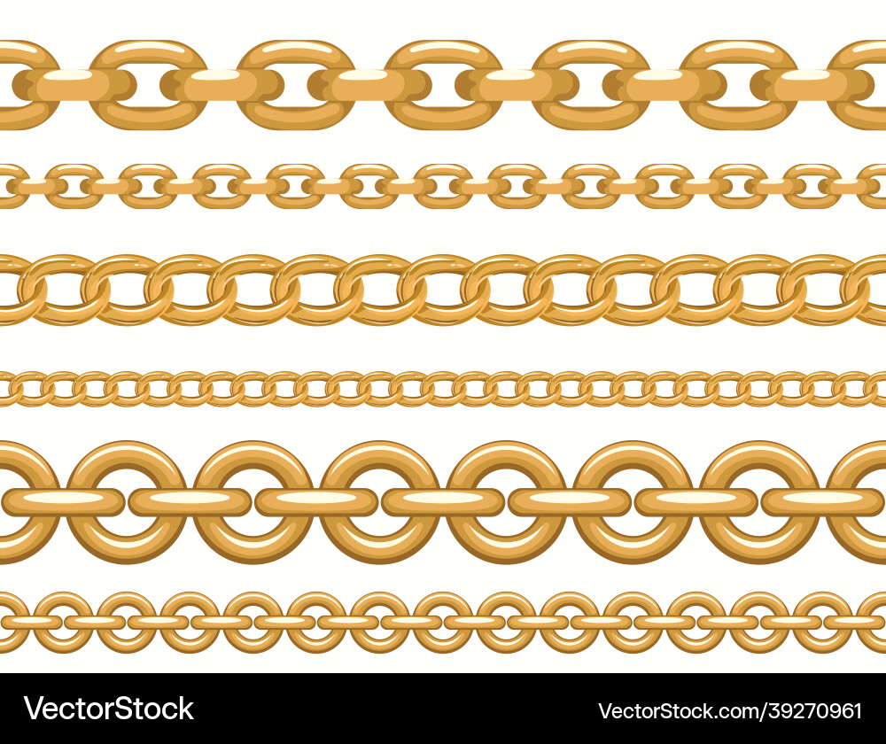 Golden chain set seamless realistic Royalty Free Vector