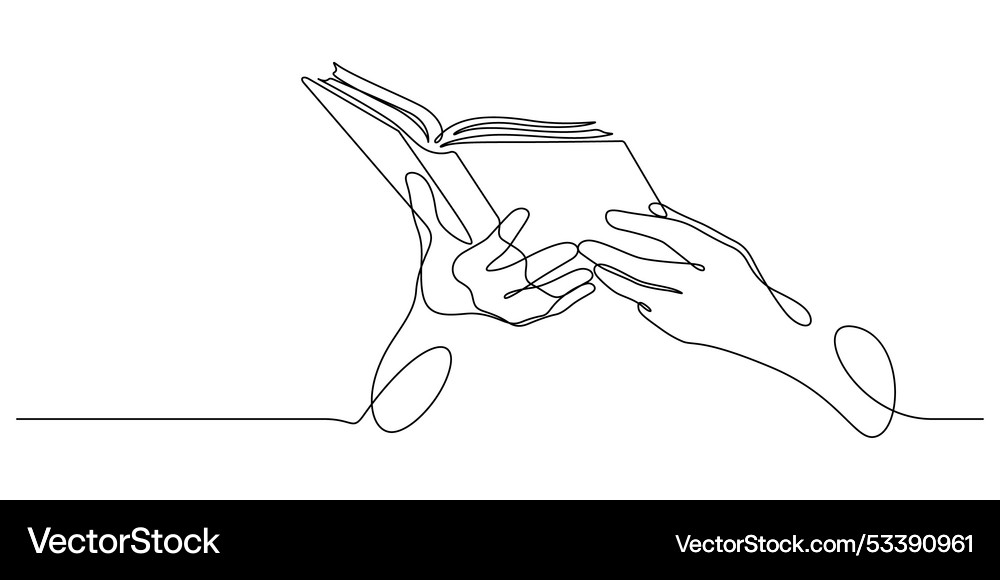 Hand holding book one line drawing continuous Vector Image