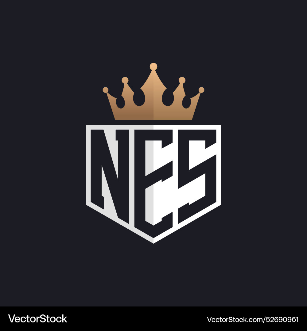 Luxury nes logo with crown elegant initials Vector Image