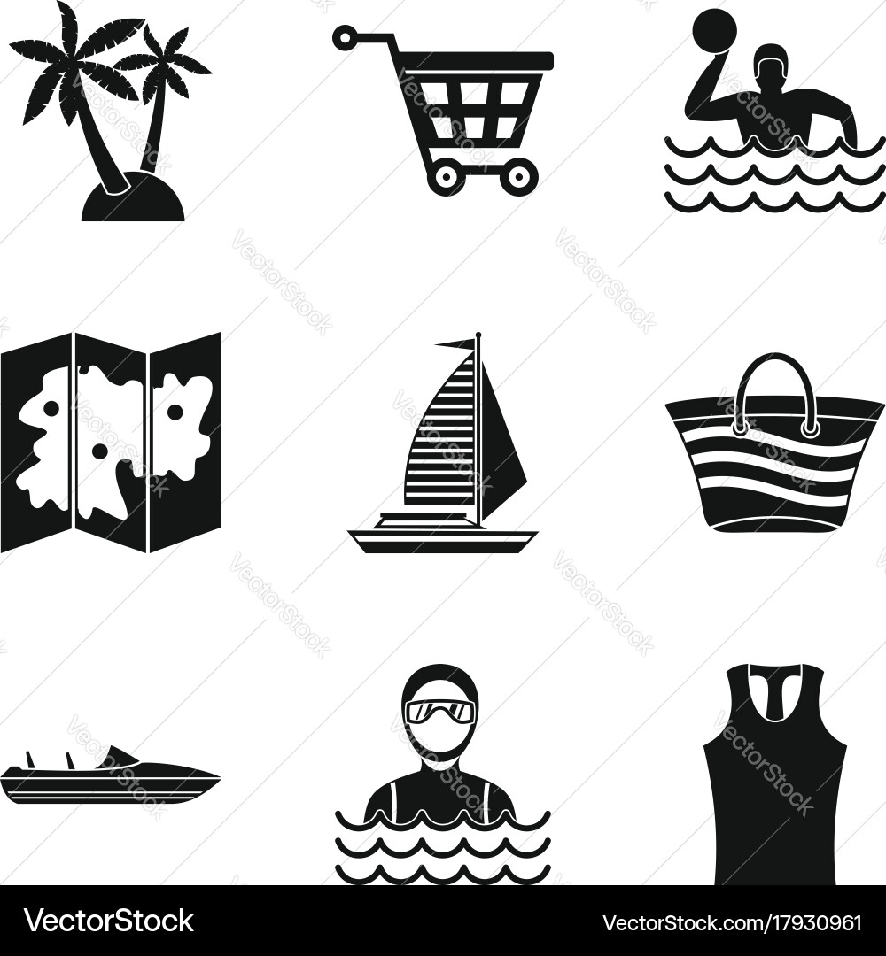 Map of beach icons set simple style Royalty Free Vector