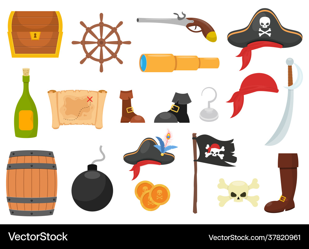 Pirate set design isolated on white background Vector Image