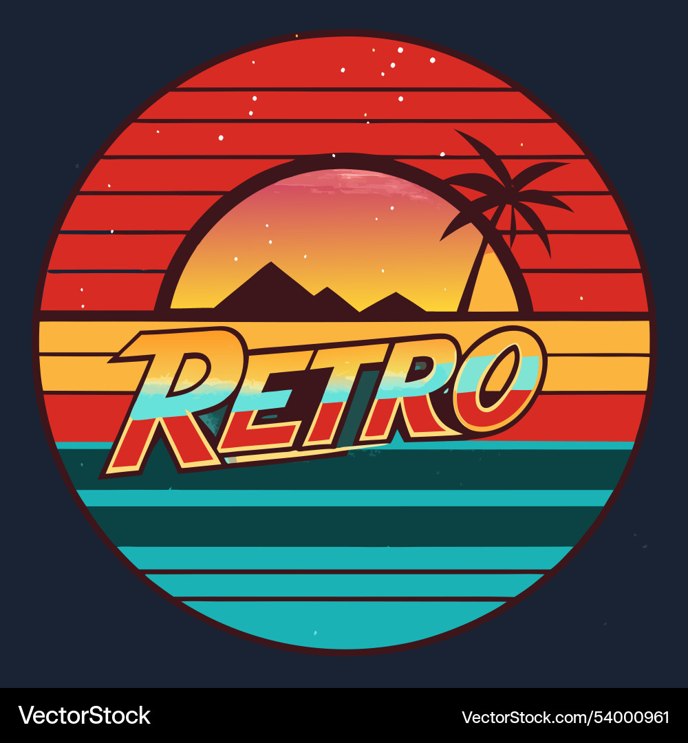 Retro sunset beach graphic vintage palm tree Vector Image